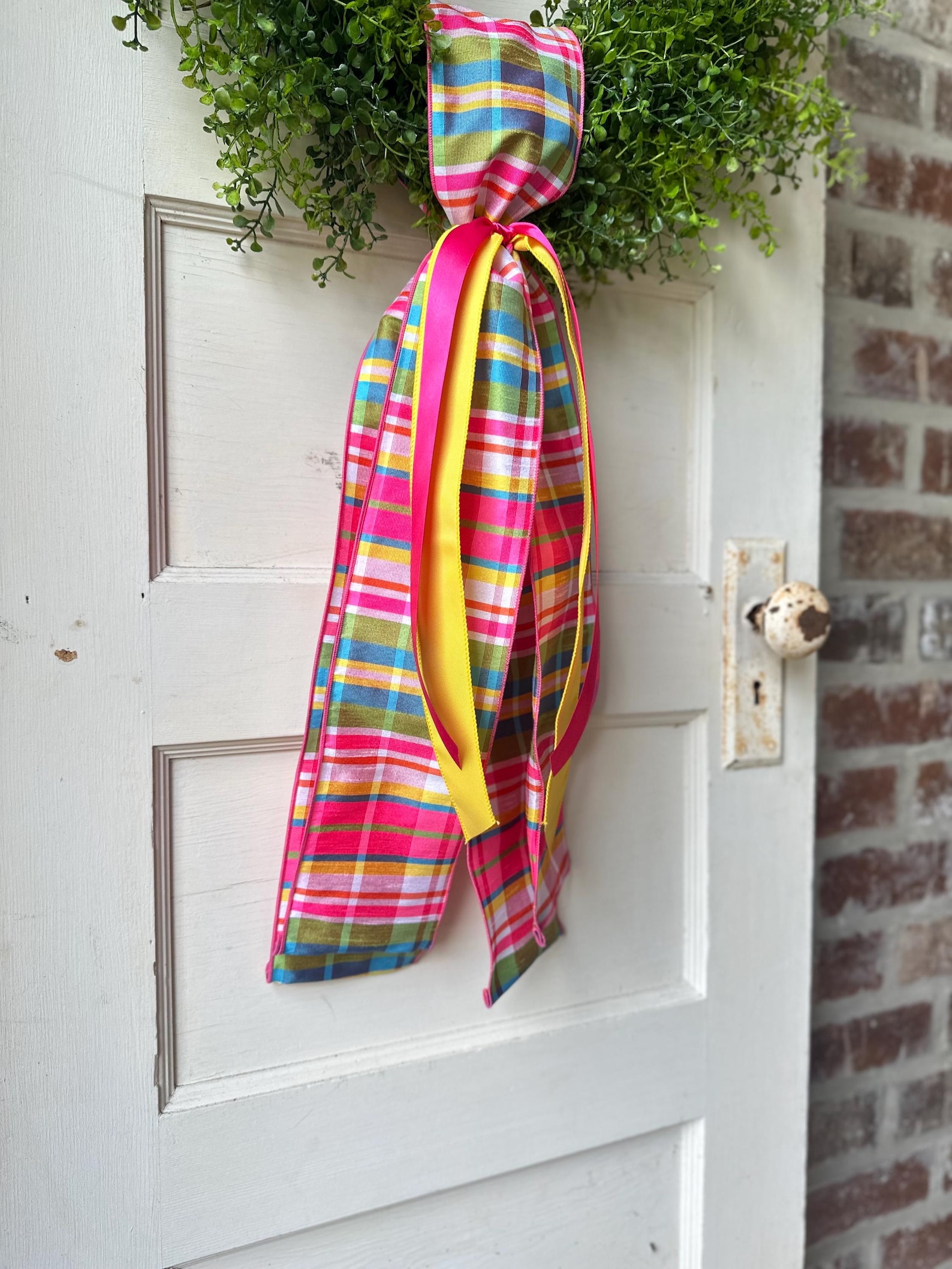 Plaid Wreath Sash With Ribbon Spring Summer Front Door Decor Handmade ...