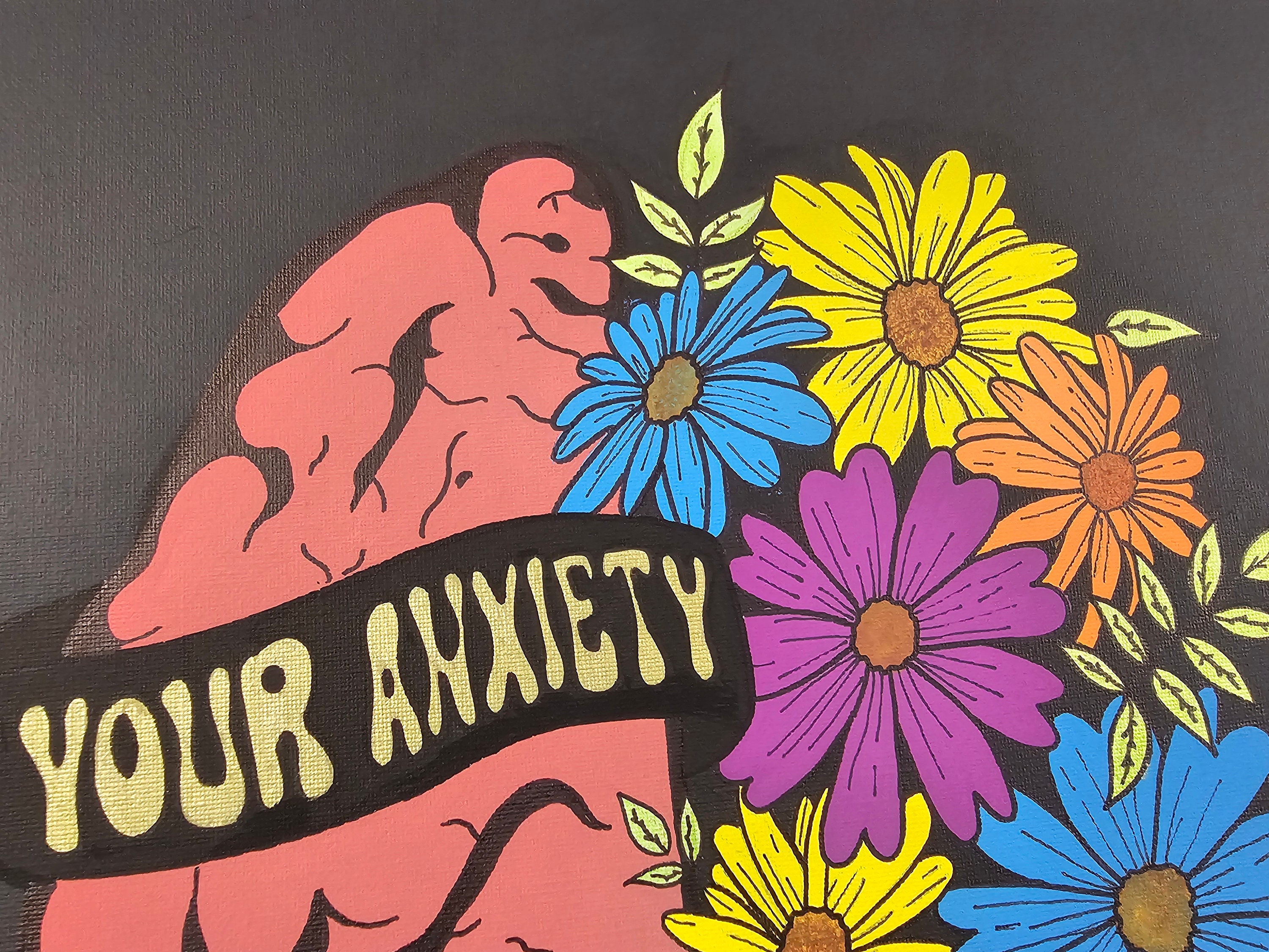 Floral Anxiety 50cm X 40cm Wall Art, Cartoon Painting, Canvas ...