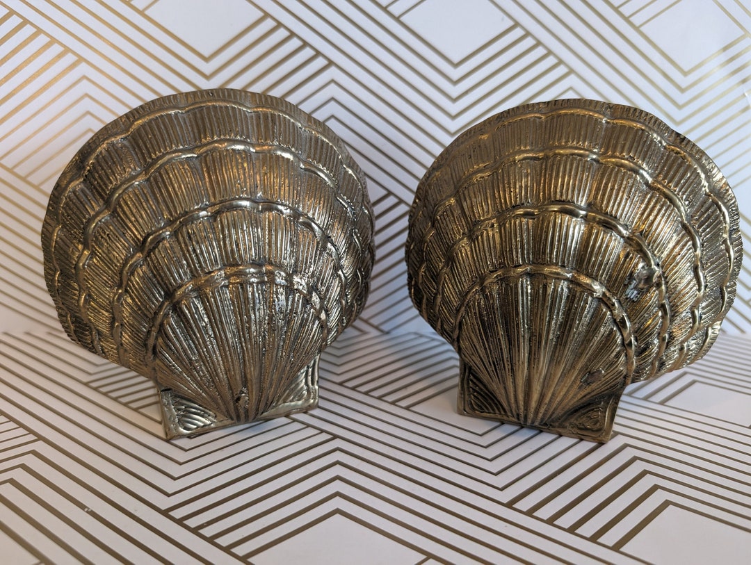 Vintage Solid Brass Seashell Bookends - Etsy