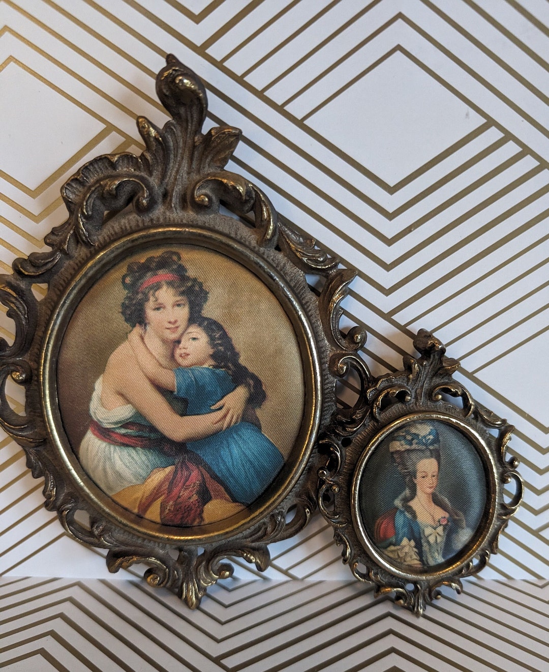 Vintage Italian Print on Silk in Cast Brass Ornate Frame Set of 2frames - Etsy