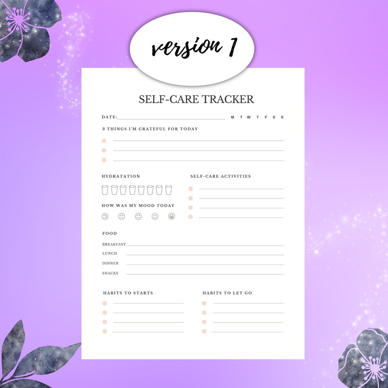 Printable Self Care Planner, Daily Self Care Habits Tracking Sheet ...
