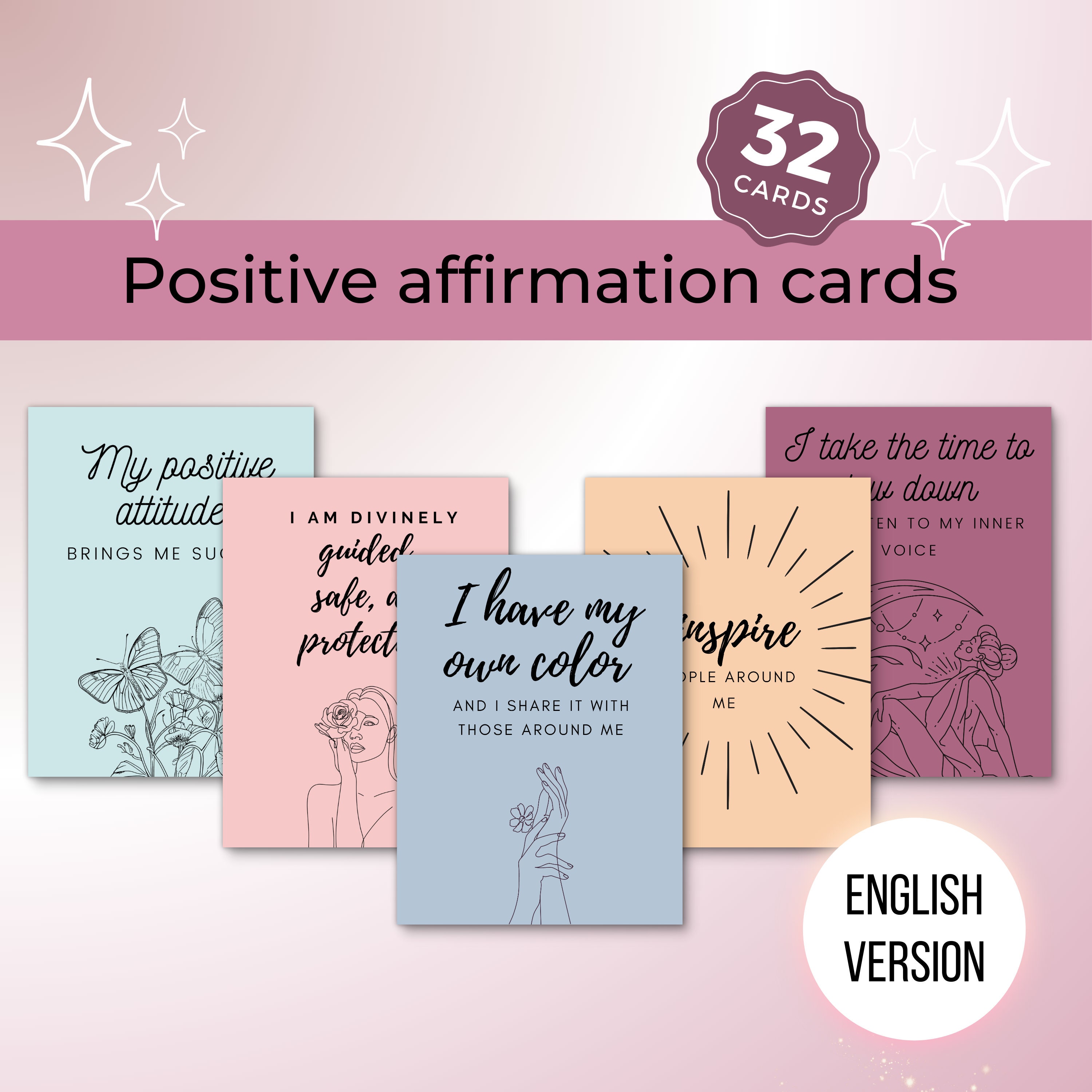 Printable Positive Affirmations Cards for Women, Printable Positive ...