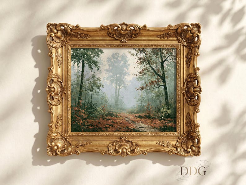 Impressão "Bosque Nebuloso", Pintura de Caminho na Floresta de Outono ...