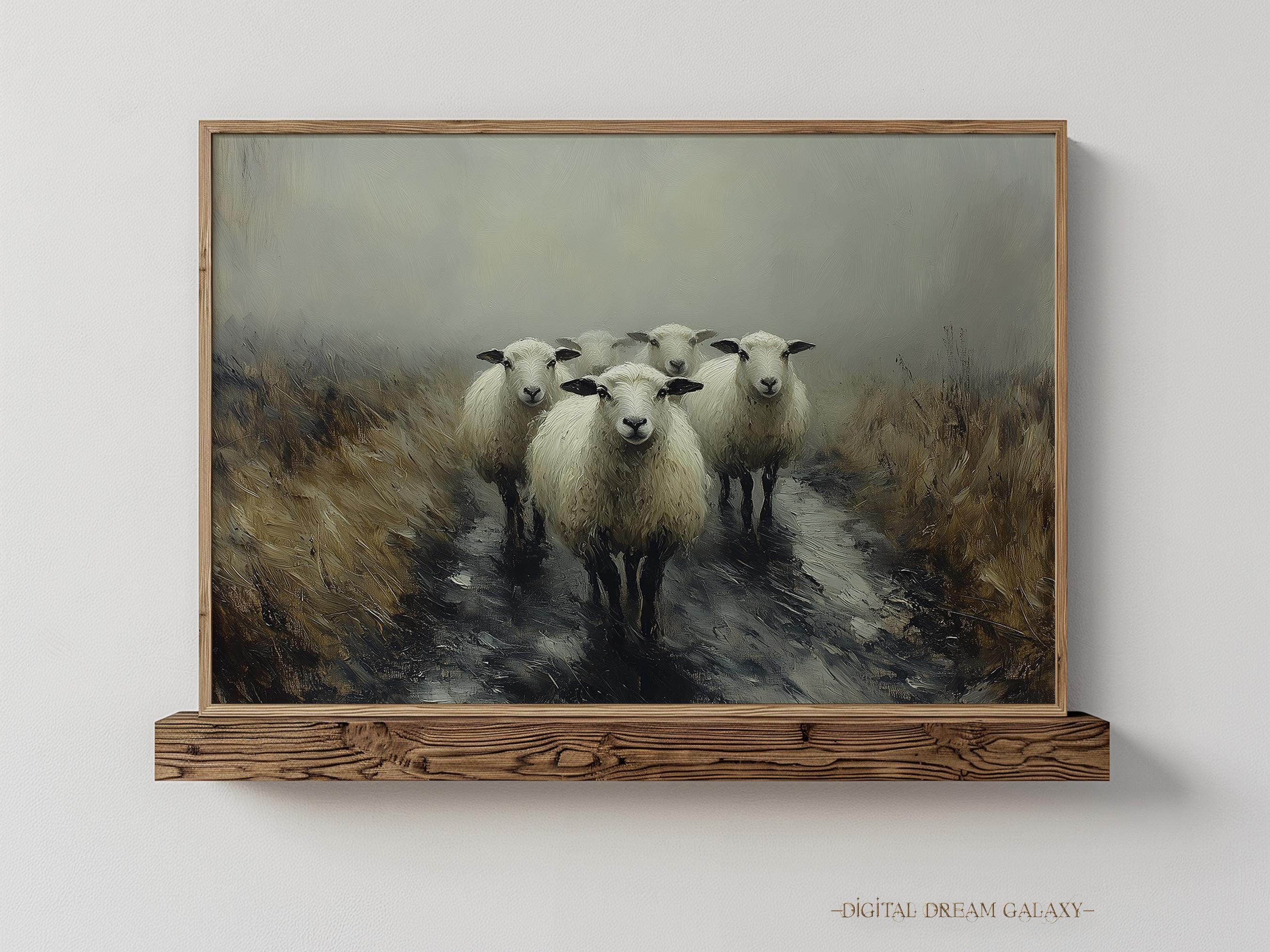 Sheep Muted Aesthetics Digital Print, Vintage Oil Painting, Digital ...