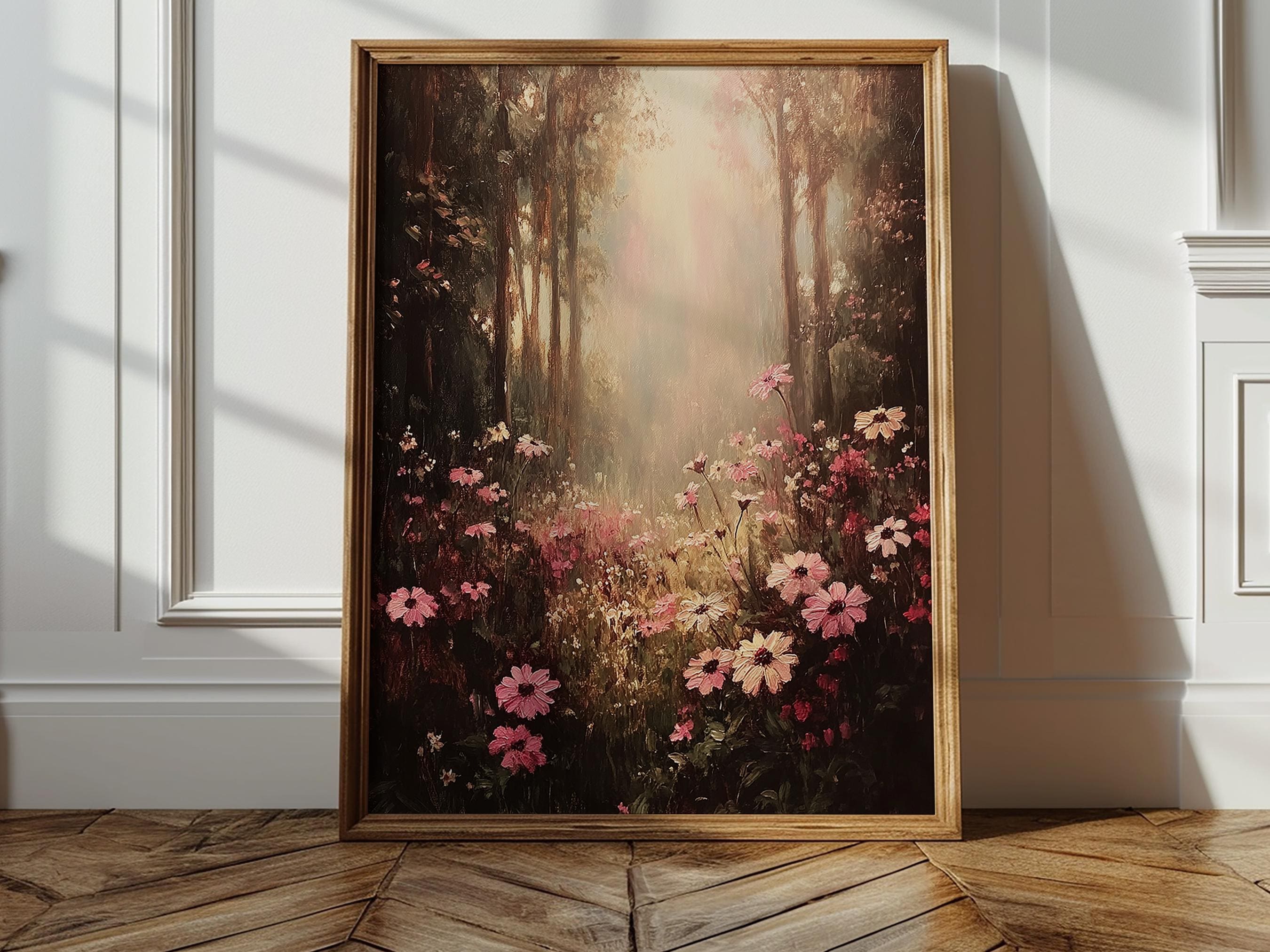 Pink Wildflowers Atmospheric Scenery Digital Print | Nature Oil ...
