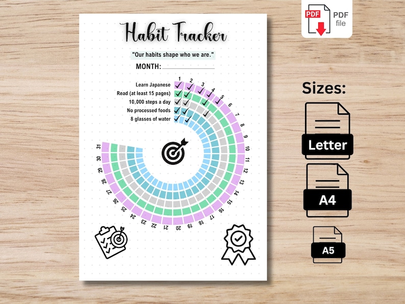 Habit Tracker | Printable Habit Tracker | A5, A4 & Letter Journal Page ...