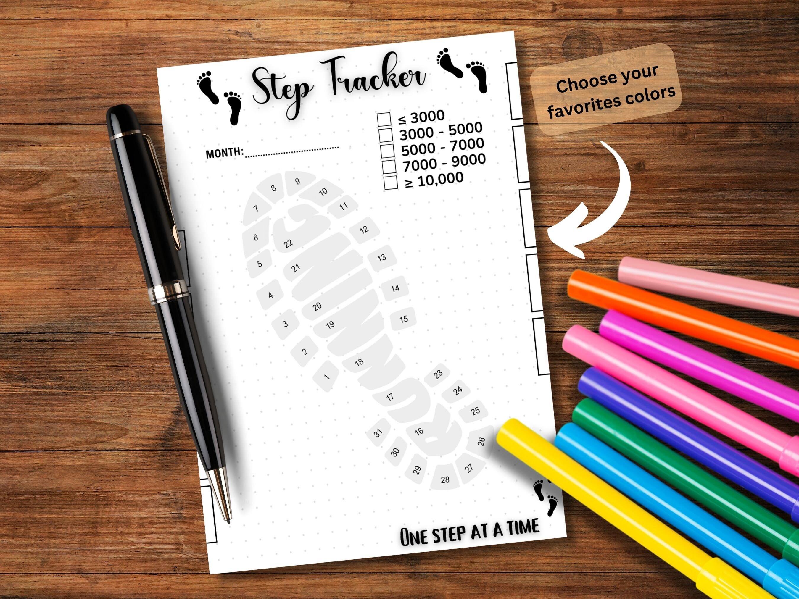 Step Tracker Monthly Challenge Printable Step Tracker A5, A4 & Letter ...