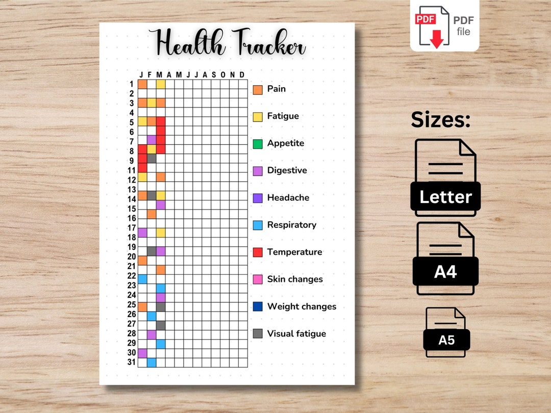 Health Tracker Journal | Printable Health Tracker | A5, A4 & Letter ...