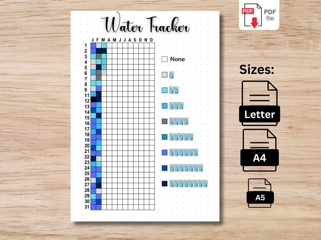 Water Tracker | Printable Water Tracker | A5, A4 & Letter Journal Page ...