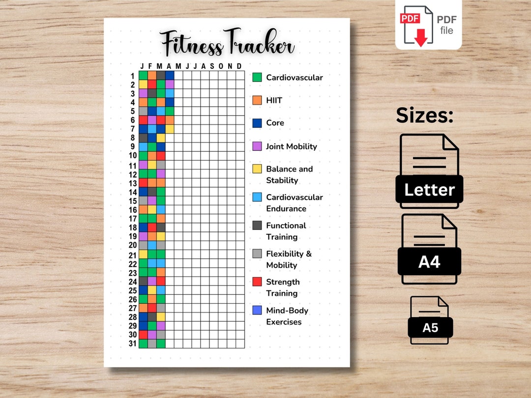 Fitness Tracker Printable Fitness Tracker A5, A4 & Letter Journal Page ...