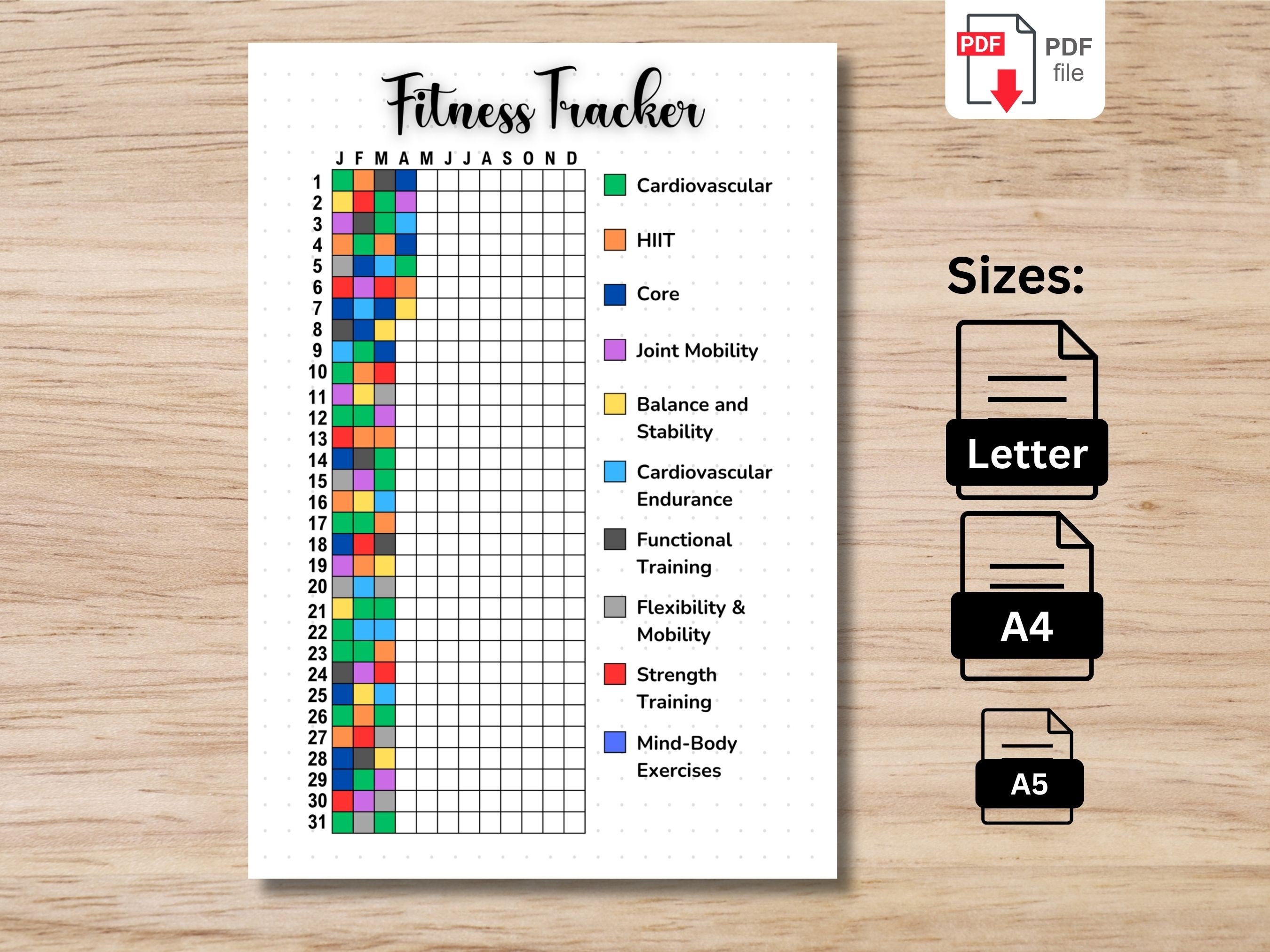 Fitness Tracker Printable Fitness Tracker A5, A4 & Letter Journal Page ...