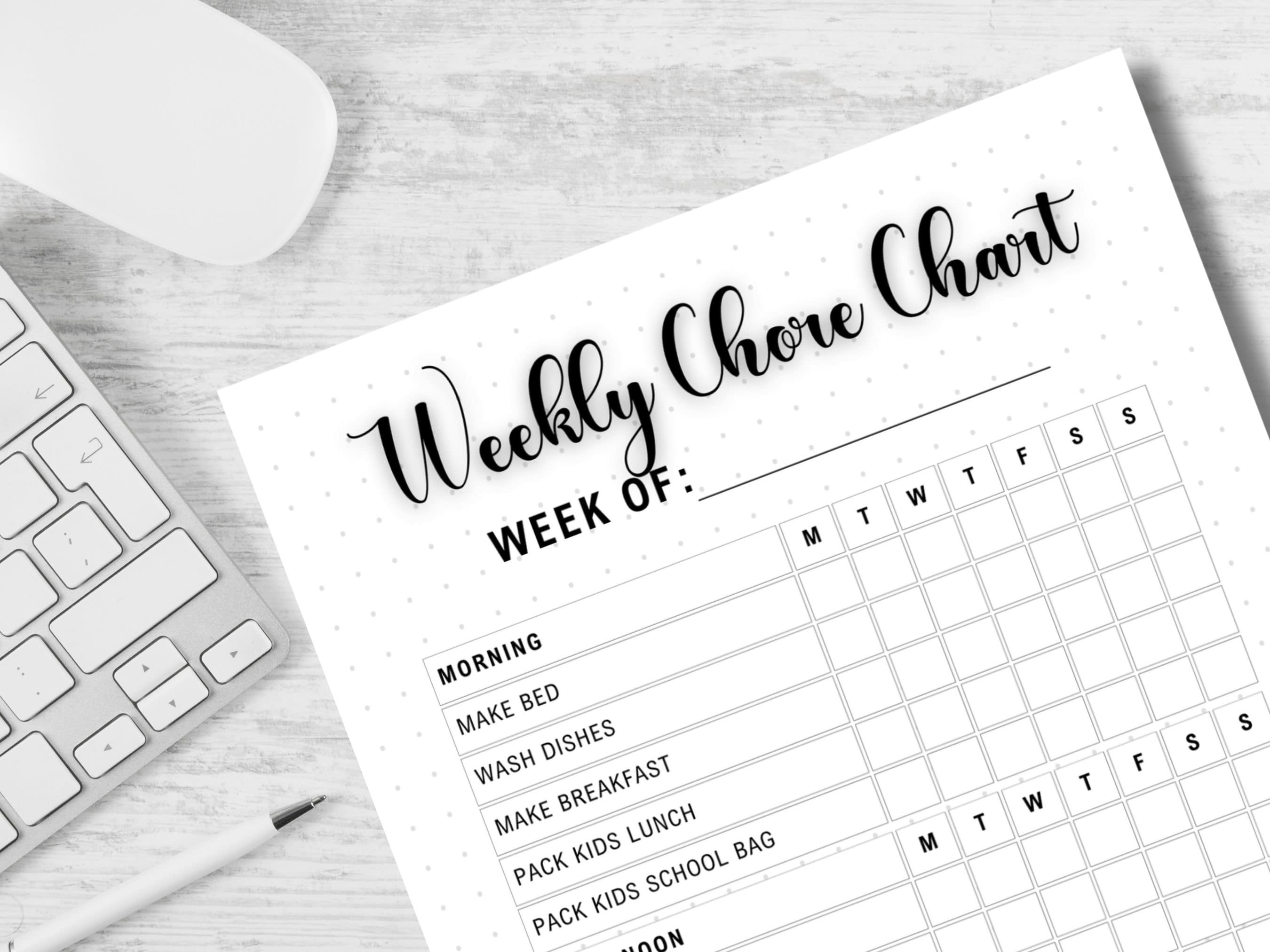Weekly Chore Chart Printable Cleaning Checklist A5, A4 & Letter Journal ...
