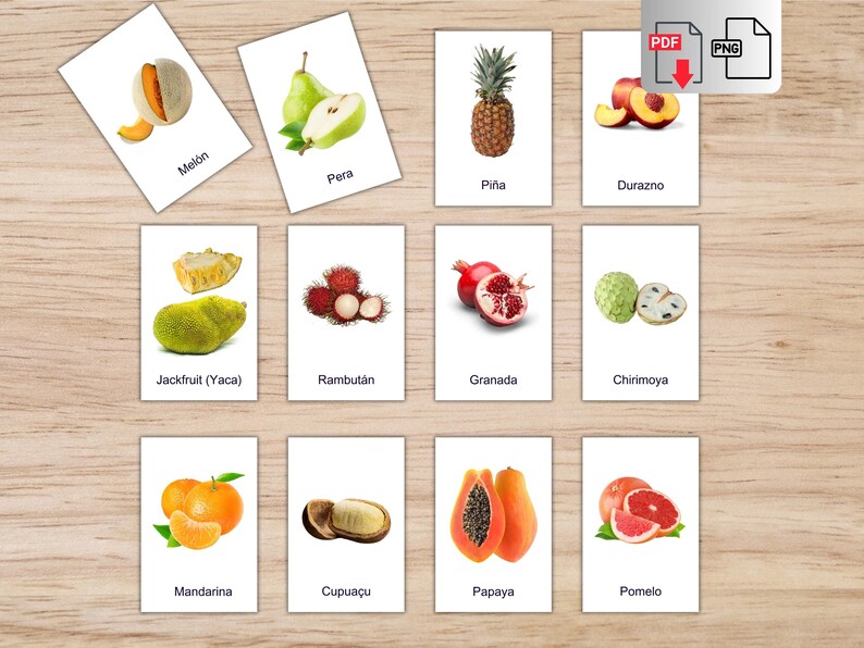 64 Spanish Learning Flashcards | Spanish Fruit Flashcards | Spanish ...