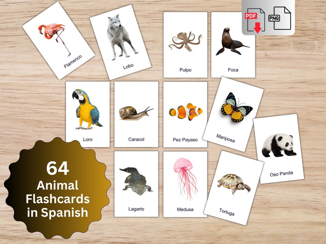 64 Spanish Learning Flashcards | Spanish Animal Flashcards | Spanish ...