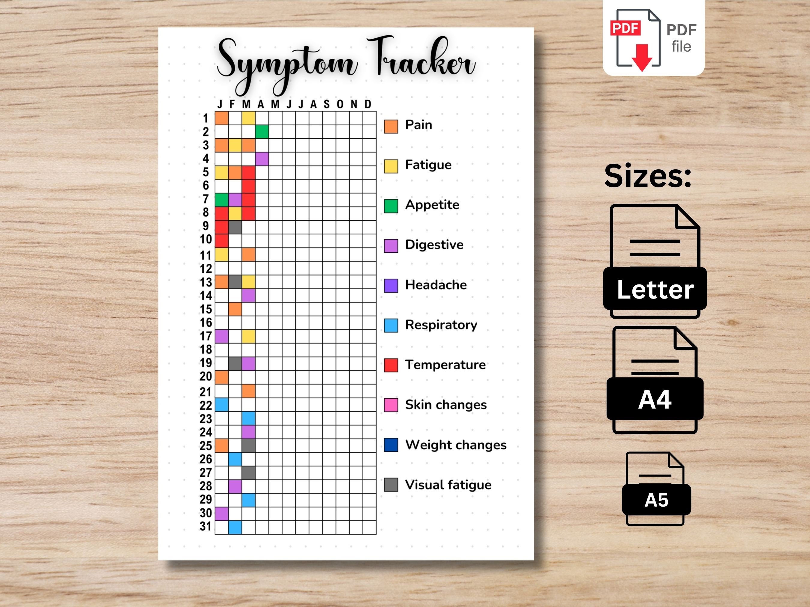 Symptom Tracker Journal Printable Symptom Tracker A5, A4 & Letter ...