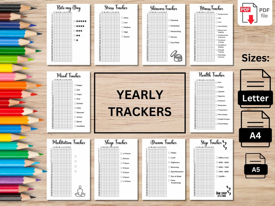Yearly Tracker Bundle | Printable Tracker Bundle | A5, A4 & Letter ...