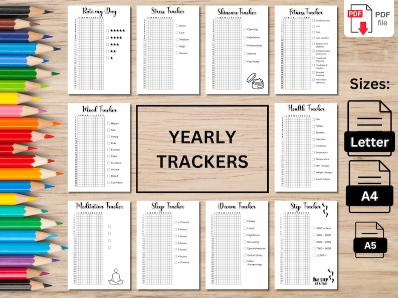 Yearly Tracker Bundle | Printable Tracker Bundle | A5, A4 & Letter ...