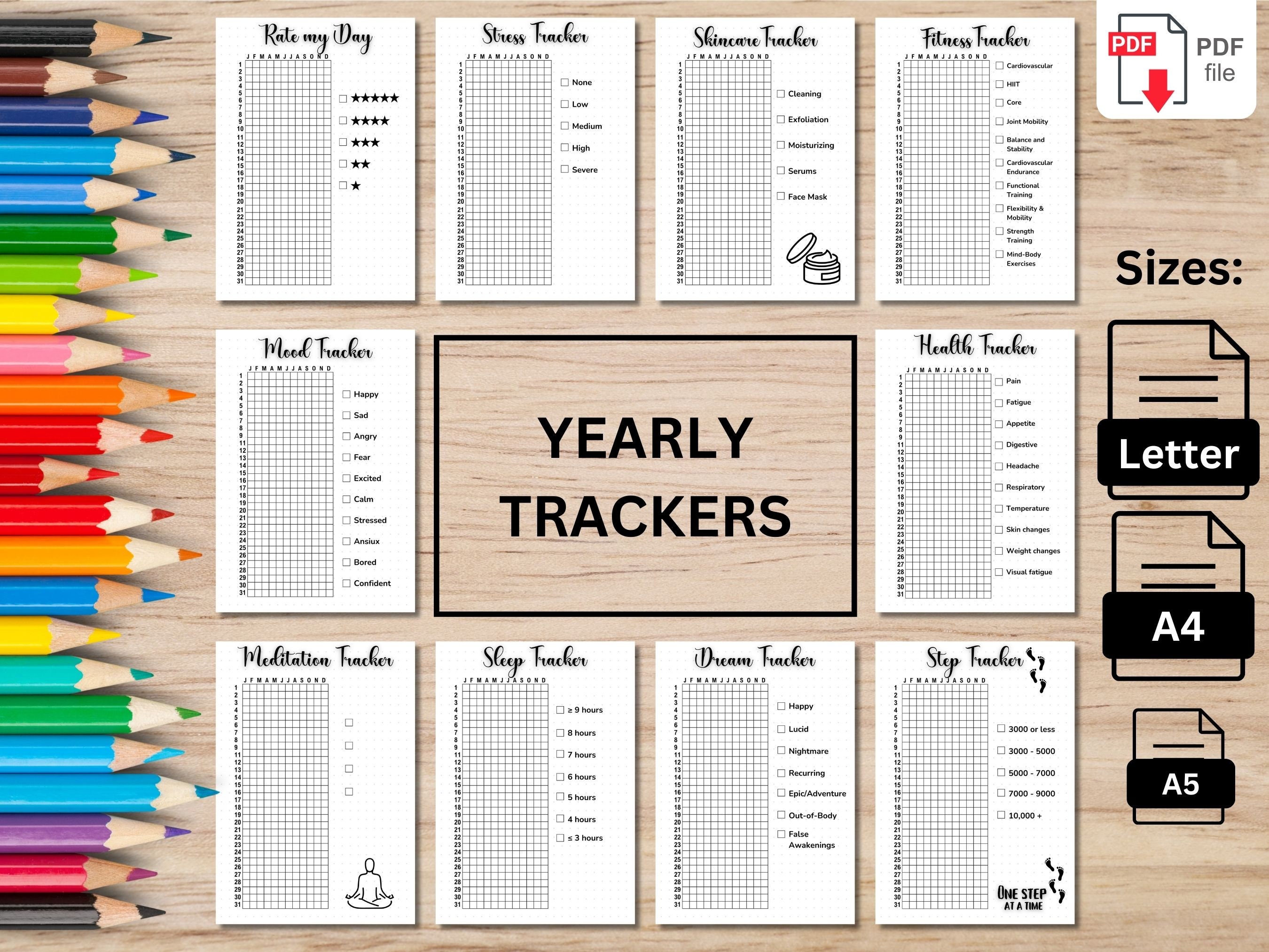 Yearly Tracker Bundle Printable Tracker Bundle A5, A4 & Letter Journal ...