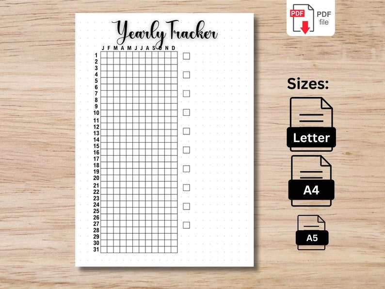 Blank Yearly Tracker | Printable Empty Tracker | A5, A4 & Letter ...