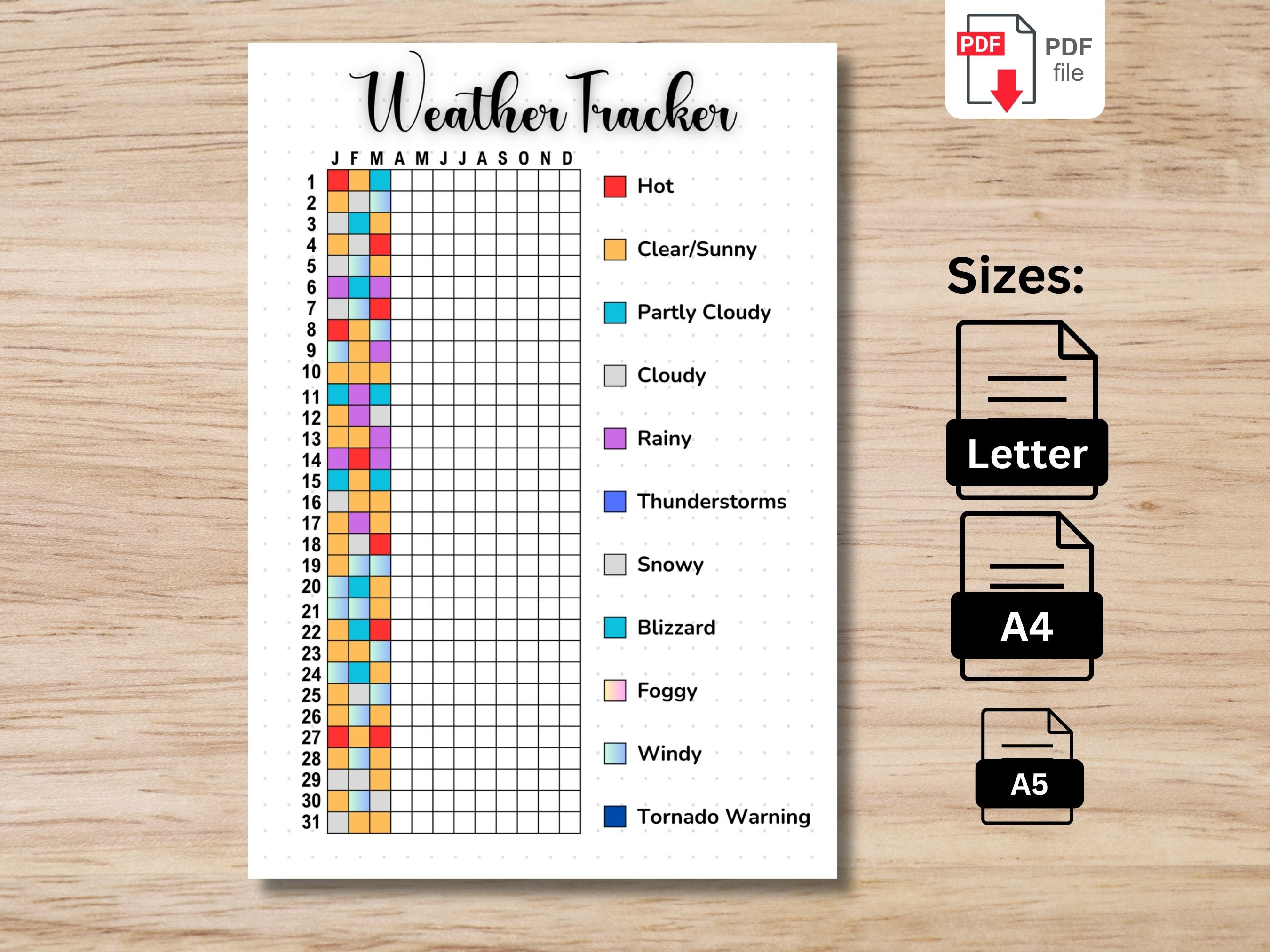 Weather Tracker Printable Weather Tracker A5, A4 & Letter Journal Page ...
