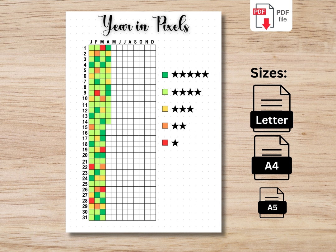 Year in Pixels Journal: Daily Mood Tracker (printable PDF) - Etsy