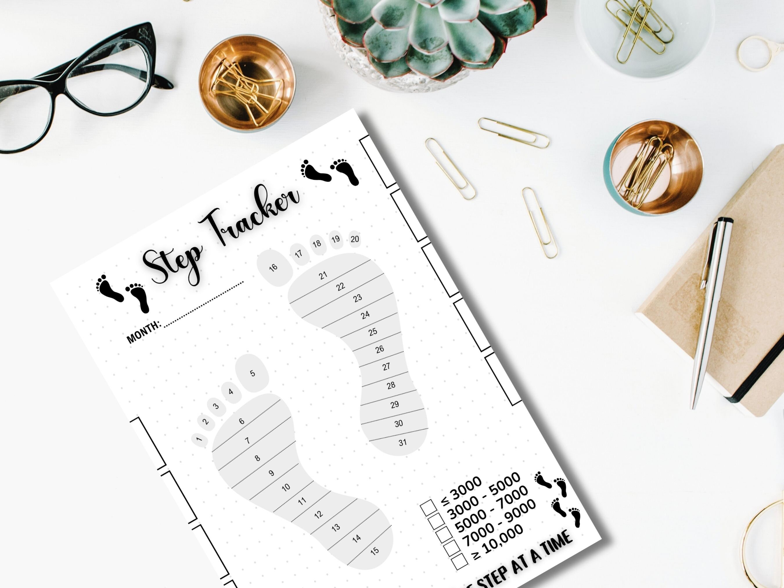 Step Tracker Monthly Challenge Printable Step Tracker A5, A4 & Letter ...