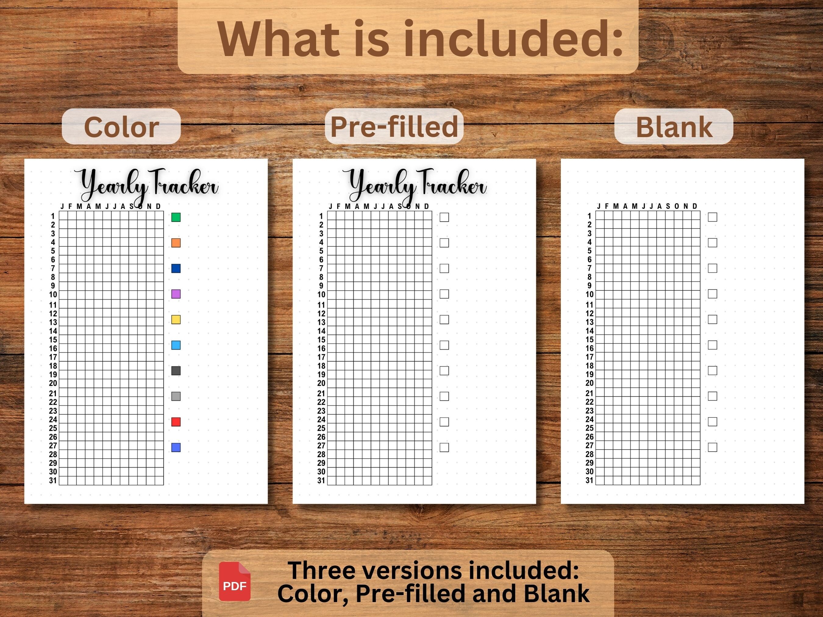 Blank Yearly Tracker Printable Empty Tracker A5, A4 & Letter Journal ...