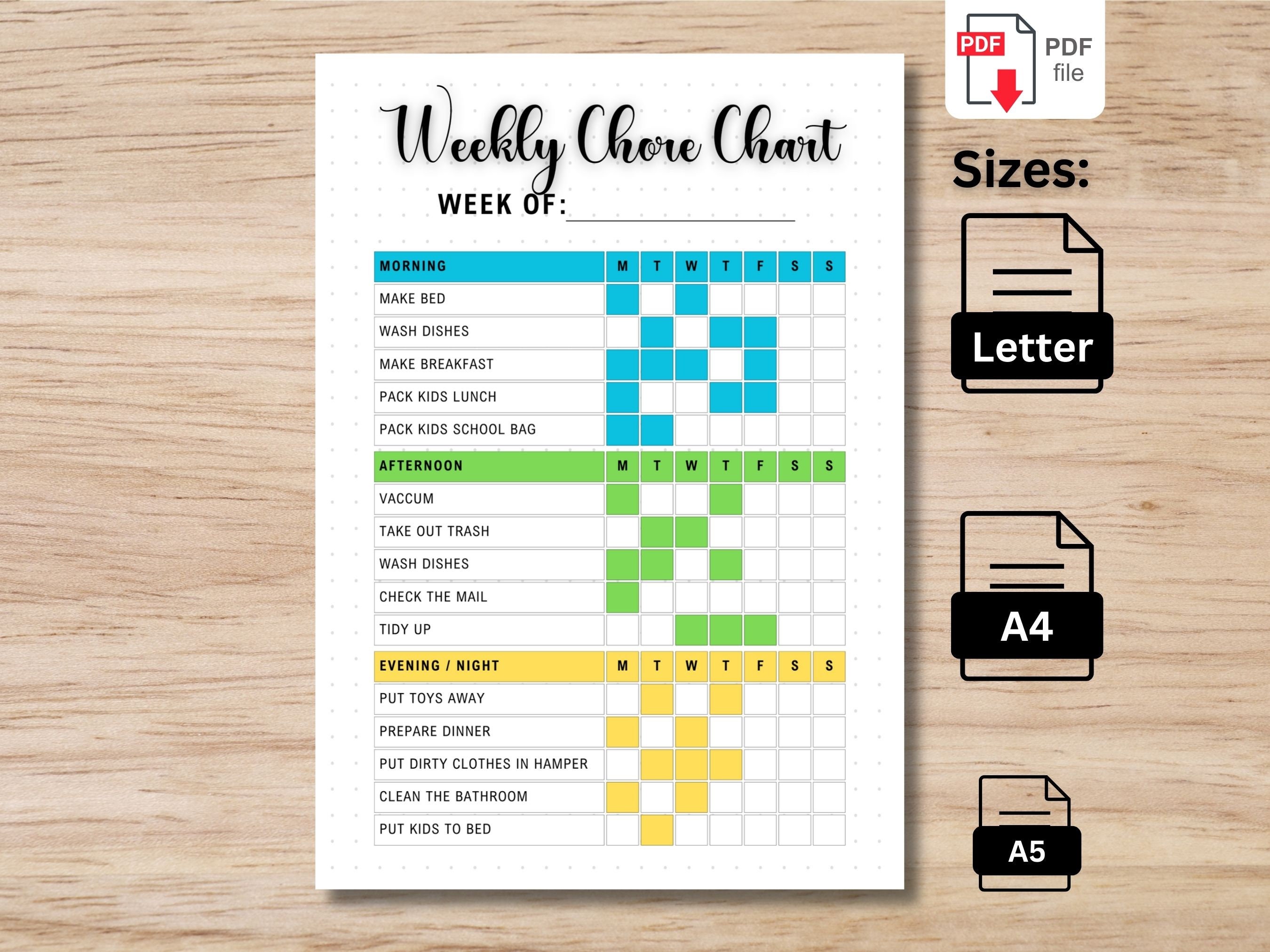Weekly Chore Chart | Printable Cleaning Checklist | A5, A4 & Letter ...