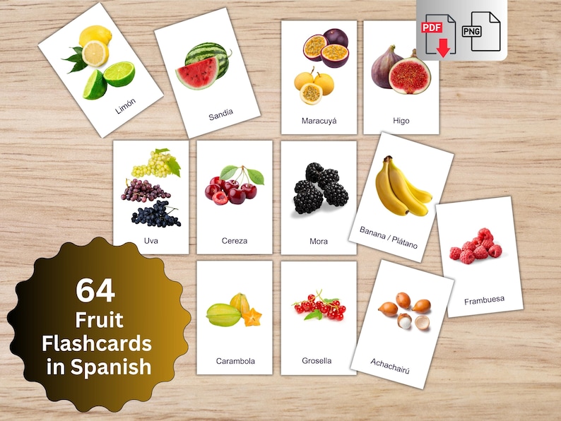 64 Spanish Learning Flashcards | Spanish Fruit Flashcards | Spanish ...