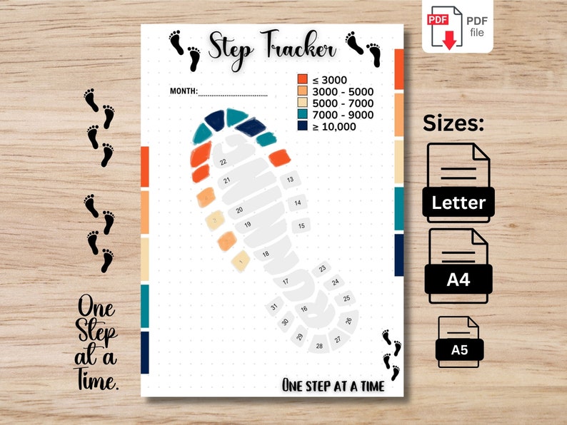 Printable Monthly Step Tracker: A5, A4, Letter Sizes - Etsy