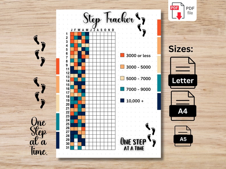 Step Tracker Printable Step Tracker A5, A4 & Letter Journal Page Step ...