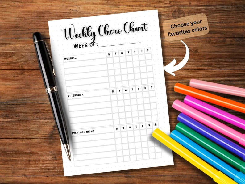 Weekly Chore Chart | Printable Cleaning Checklist | A5, A4 & Letter ...