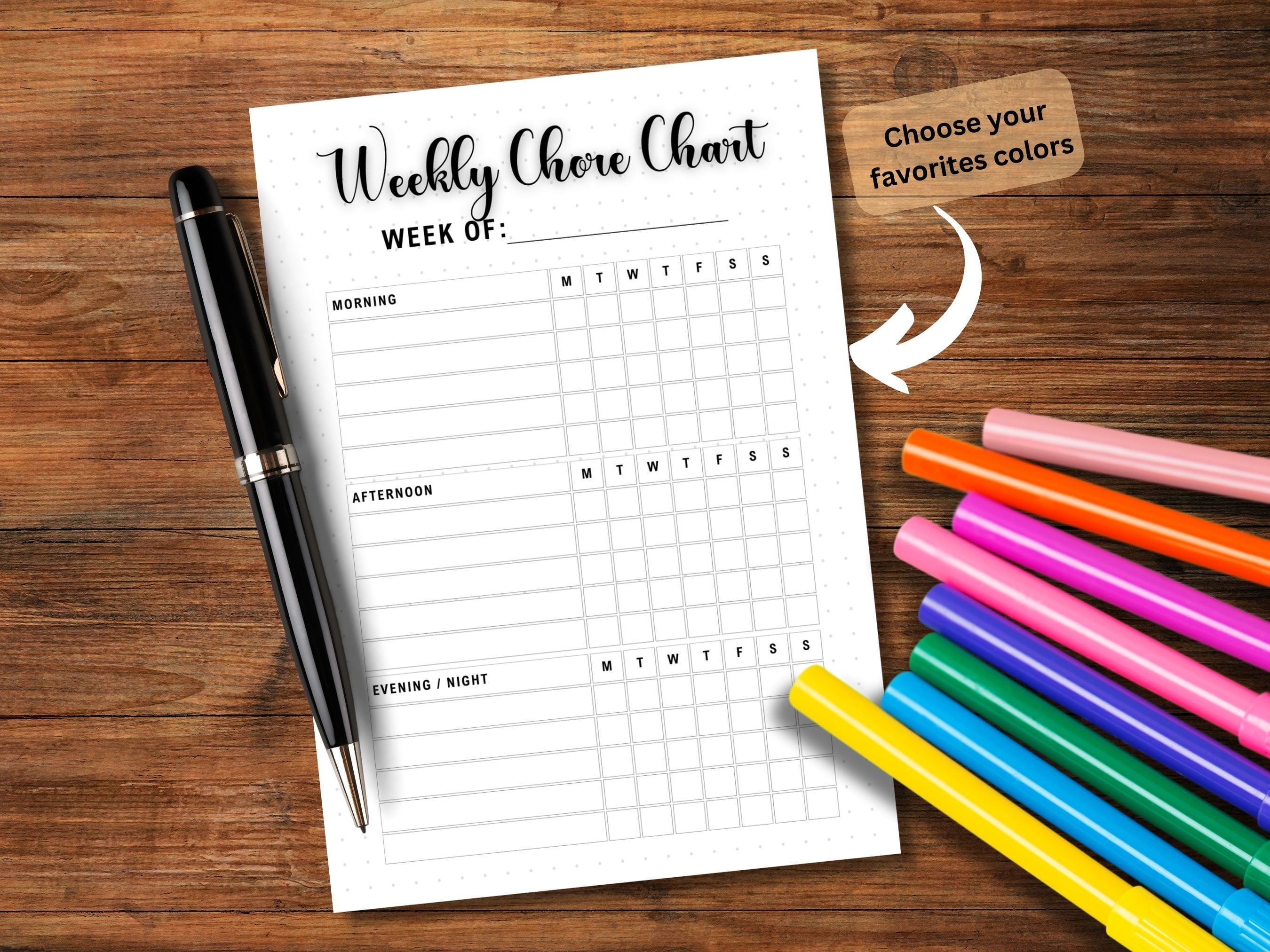 Weekly Chore Chart Printable Cleaning Checklist A5, A4 & Letter Journal ...