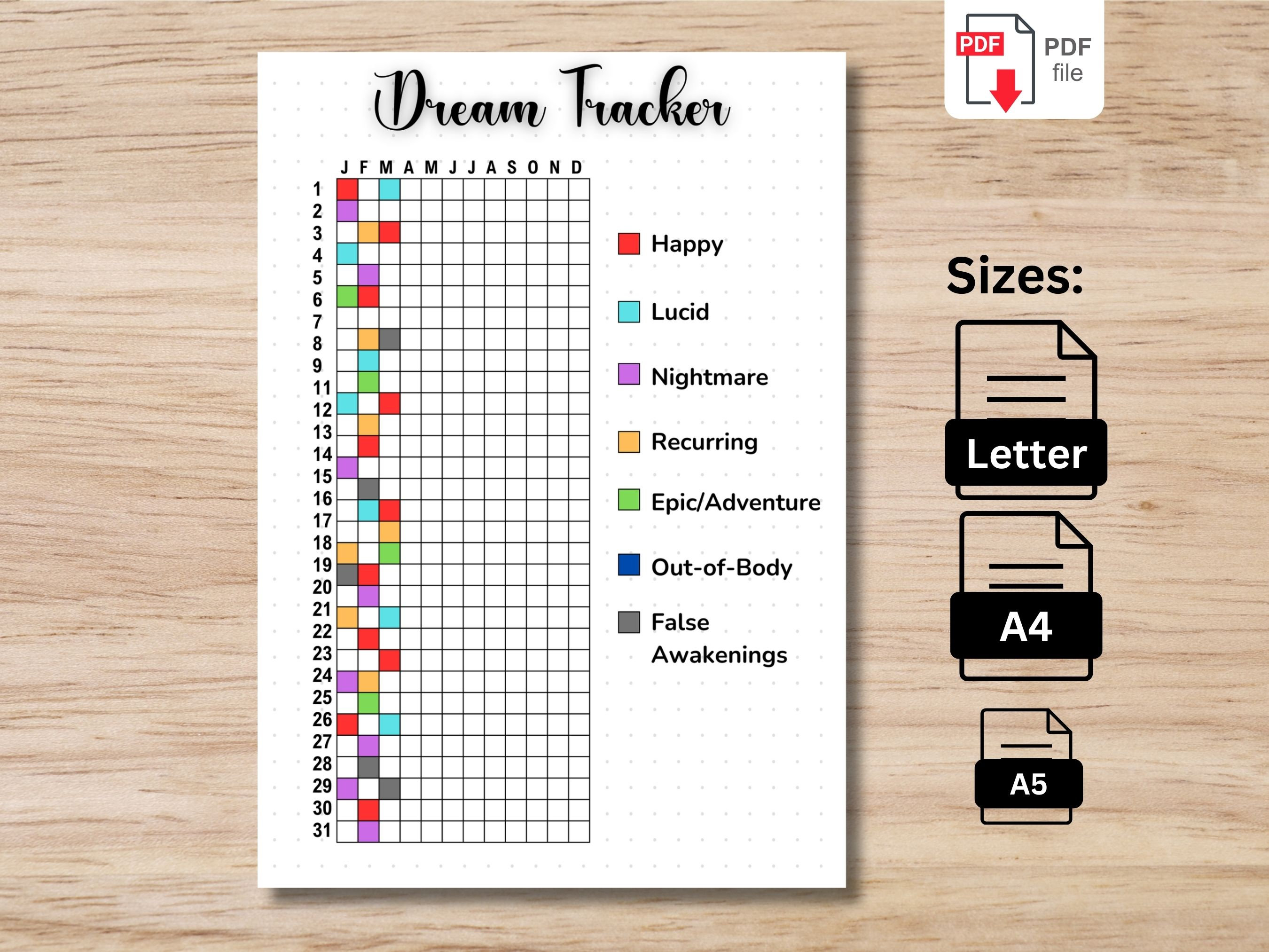 Dream Tracker Printable Tracker Dream Log A5, A4 & Letter Journal Page ...