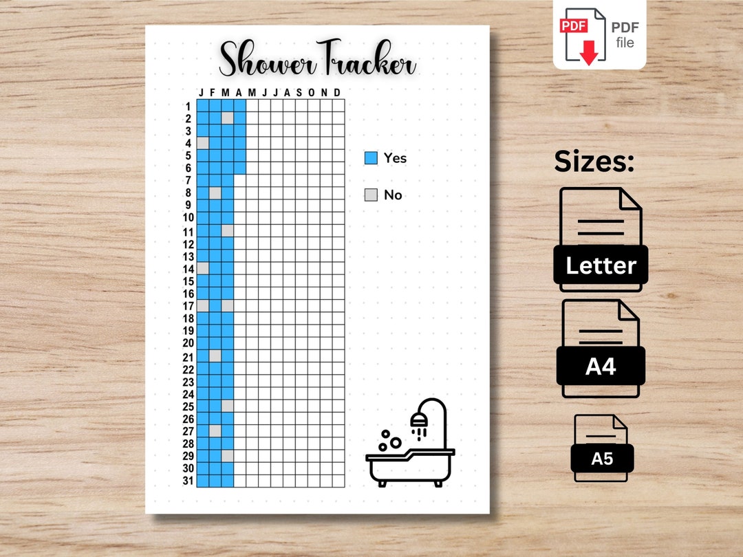 Shower Tracker | Printable Shower Tracker | A5, A4 & Letter Journal ...