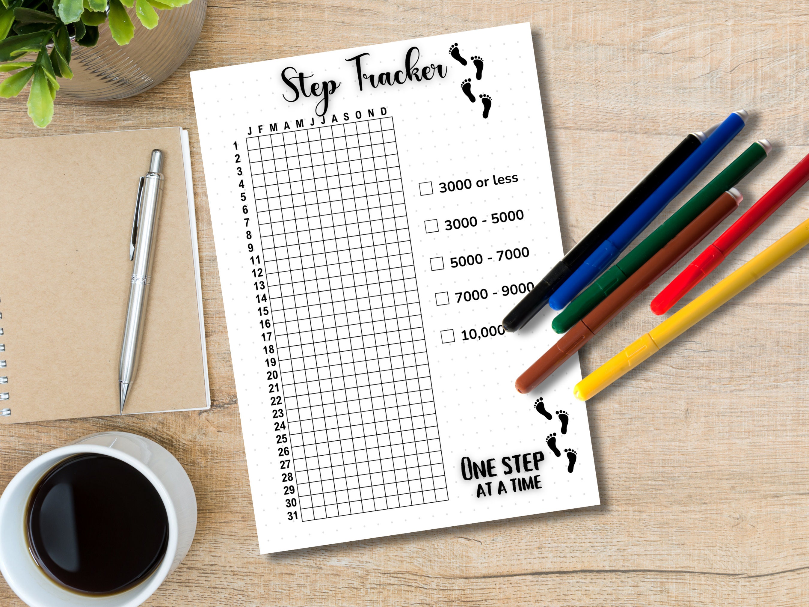 Step Tracker | Printable Step Tracker | A5, A4 & Letter Journal Page ...