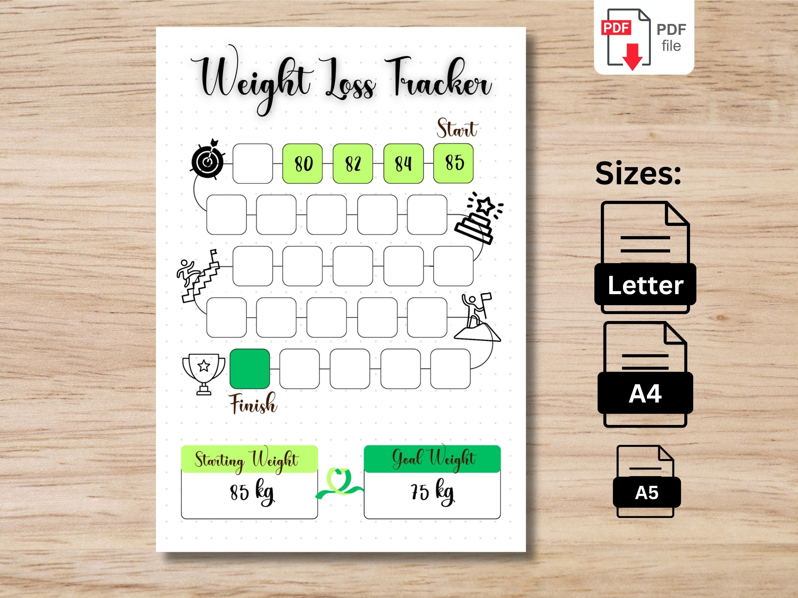 Printable Weight Loss Tracker: A5, A4 & Letter Sizes (PDF) - Etsy