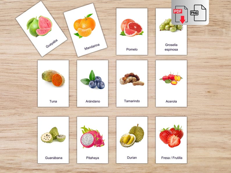 64 Spanish Learning Flashcards | Spanish Fruit Flashcards | Spanish ...