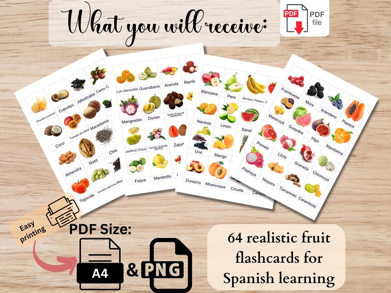 64 Spanish Learning Flashcards | Spanish Fruit Flashcards | Spanish ...