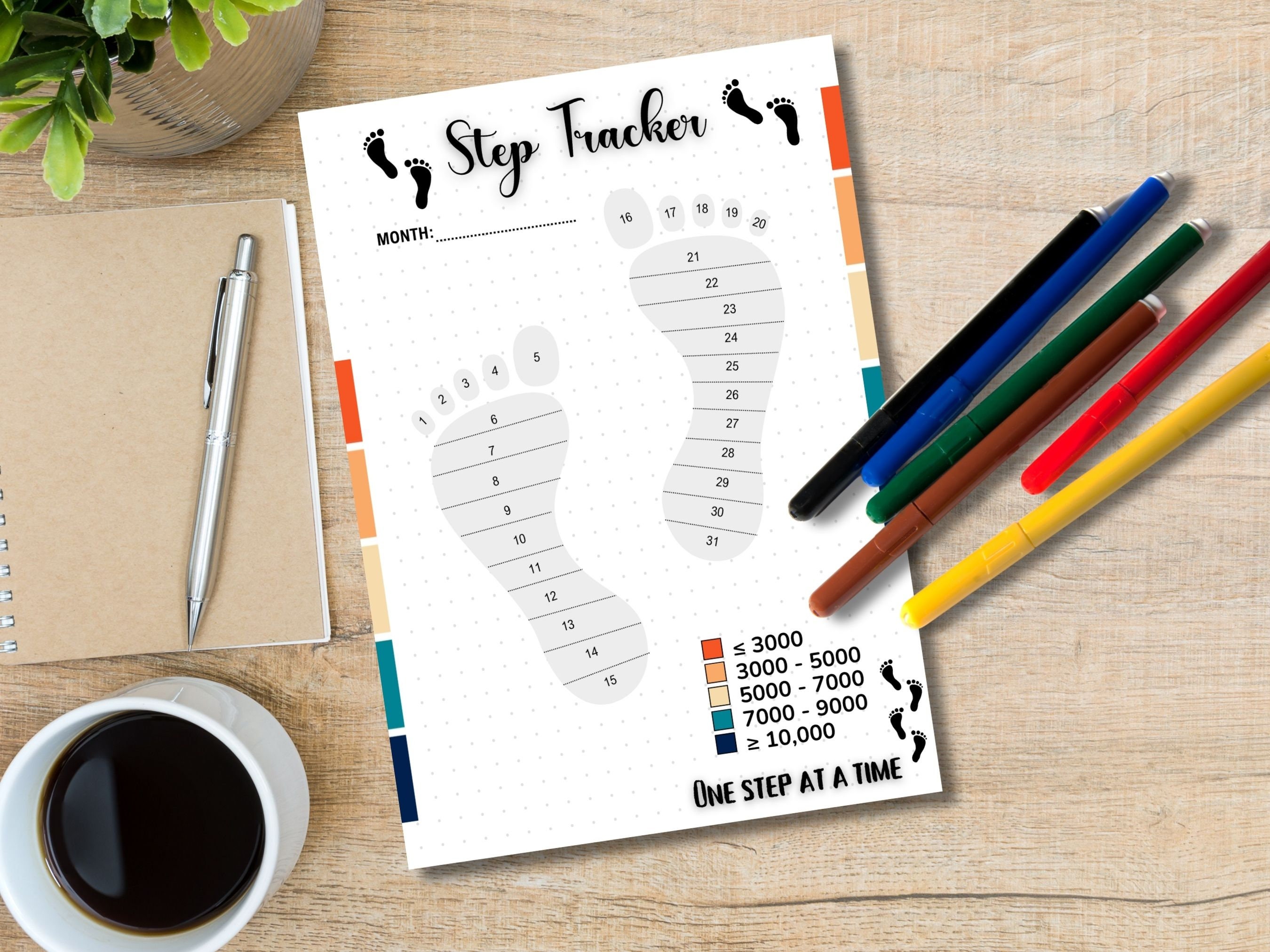 Step Tracker Monthly Challenge Printable Step Tracker A5, A4 & Letter ...