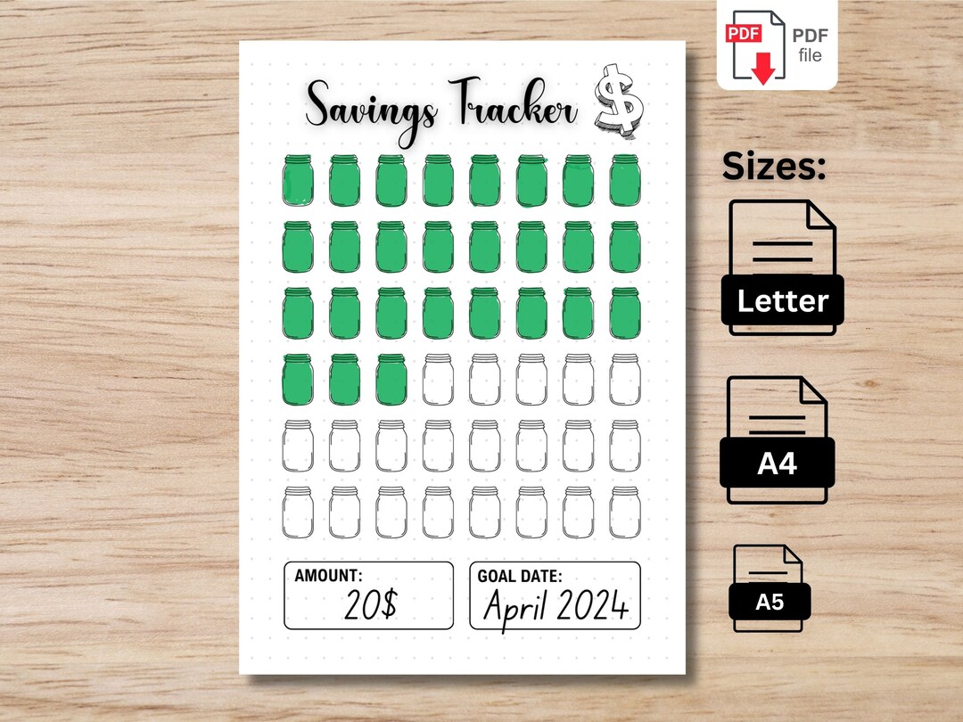 Savings Tracker Journal Page | A5, A4 & Letter Page | Savings Goal ...
