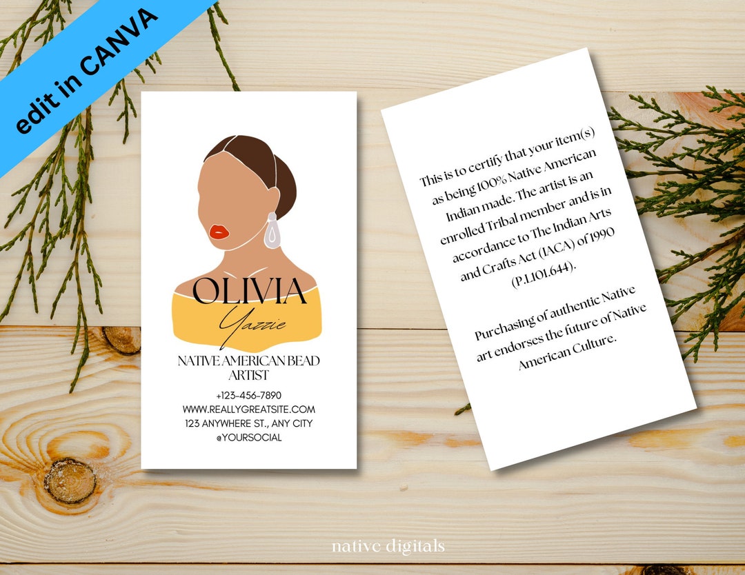 Native American Indigenous Bead Artist Business Card Template Editable ...