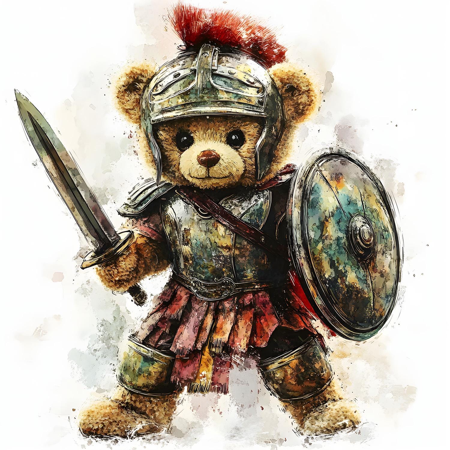 Watercolor Clipart Teddy Bear Gladiator | 16 High-quality JPG Images ...
