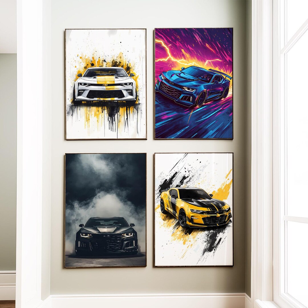 Set of 4 Chevrolet Camaro Prints, Car Poster, Digital Illustration ...