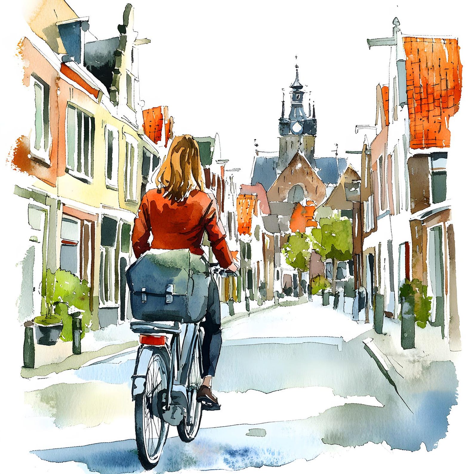 Watercolor Clipart | Girl on a Bicycle in Nature & City | 17 High ...