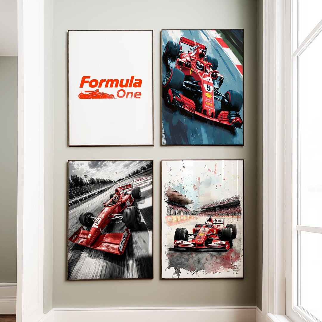 Set of 4 Formula 1 Posters, Racing Car Poster, Digital Illustration ...
