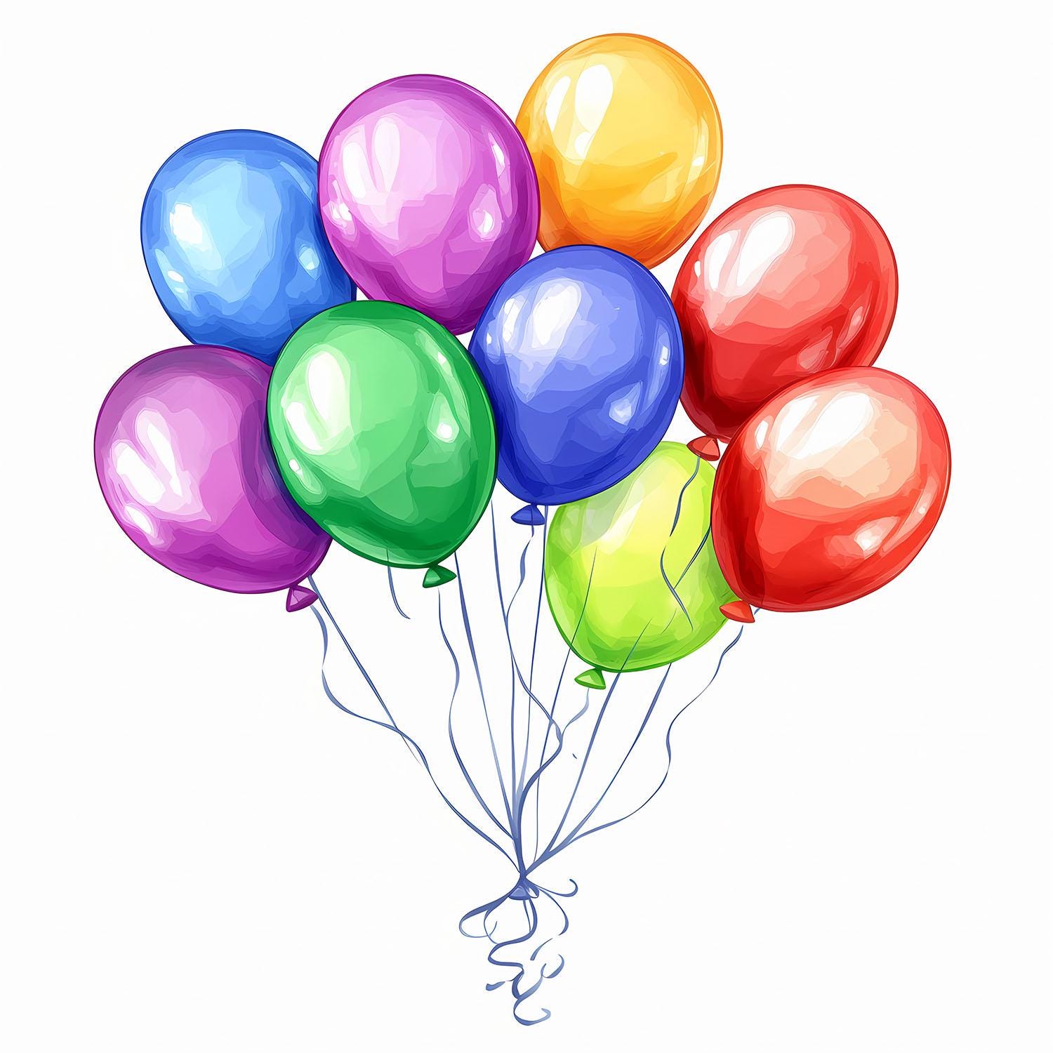10 Balloons Clipart, Watercolor Clip Art, Printable Jpgs, Instant ...