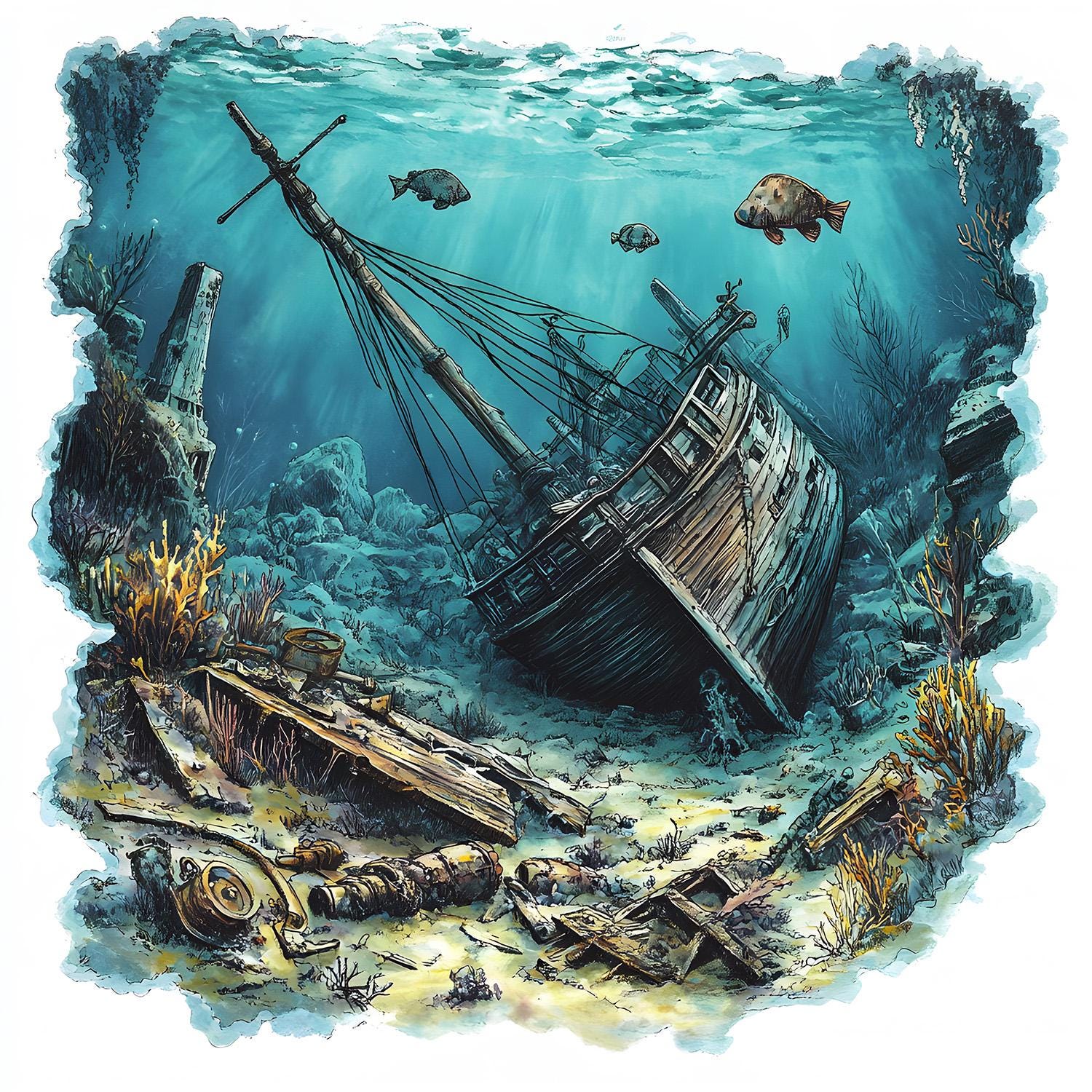 16 Sunken Ancient Ships, Watercolor Clipart, 16 High-quality JPG Images ...