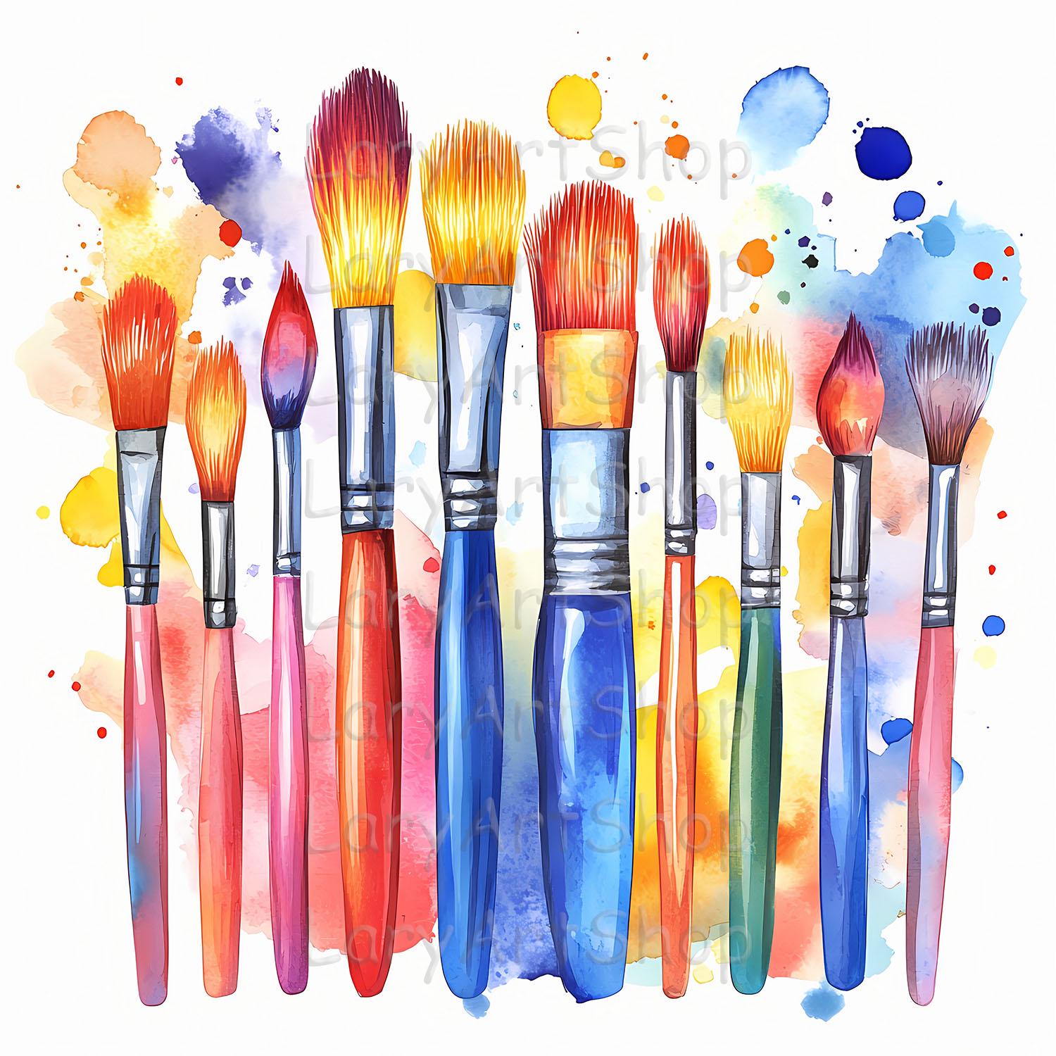 17 Paint Brushes Clipart, Watercolor Clip Art, Printable Jpgs, Instant ...
