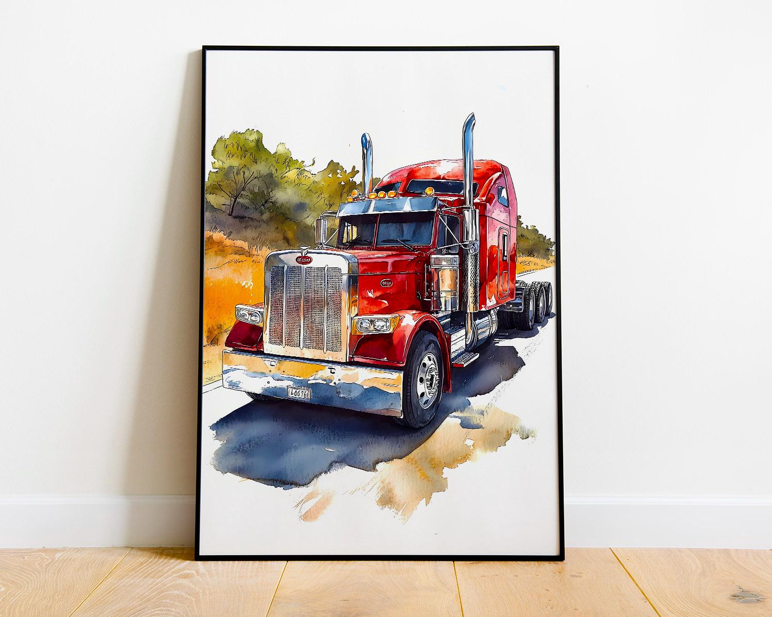 Set of 4 Truck Prints, Peterbilt Watercolor Poster, Digital ...